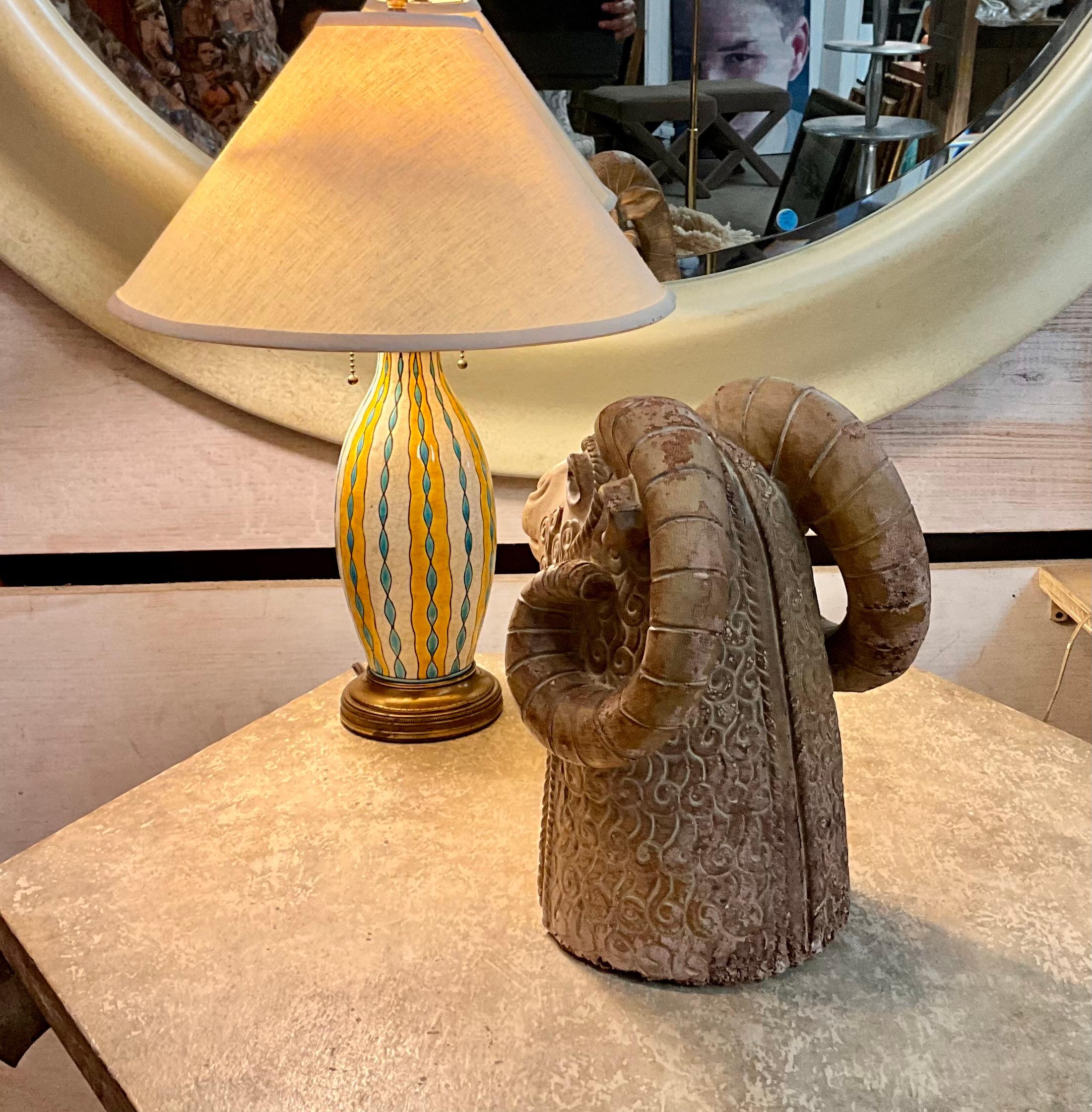 Vintage 1970s Terracotta Rams Head Sculpture with Patina For Sale at ...