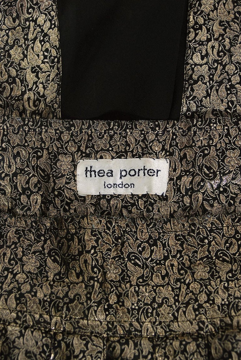 Vintage 1970's Thea Porter Couture Gold Lamé and Black Sheer Silk ...