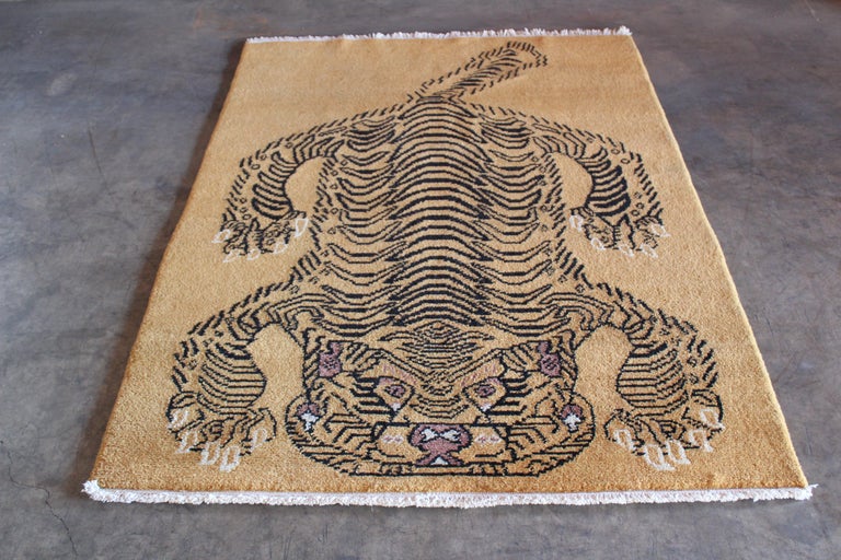 Vintage 1970s Tibetan Wool Tiger Rug at 1stDibs