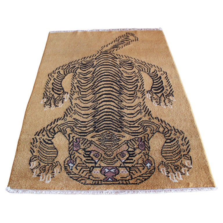 Vintage 1970s Tibetan Wool Tiger Rug at 1stDibs