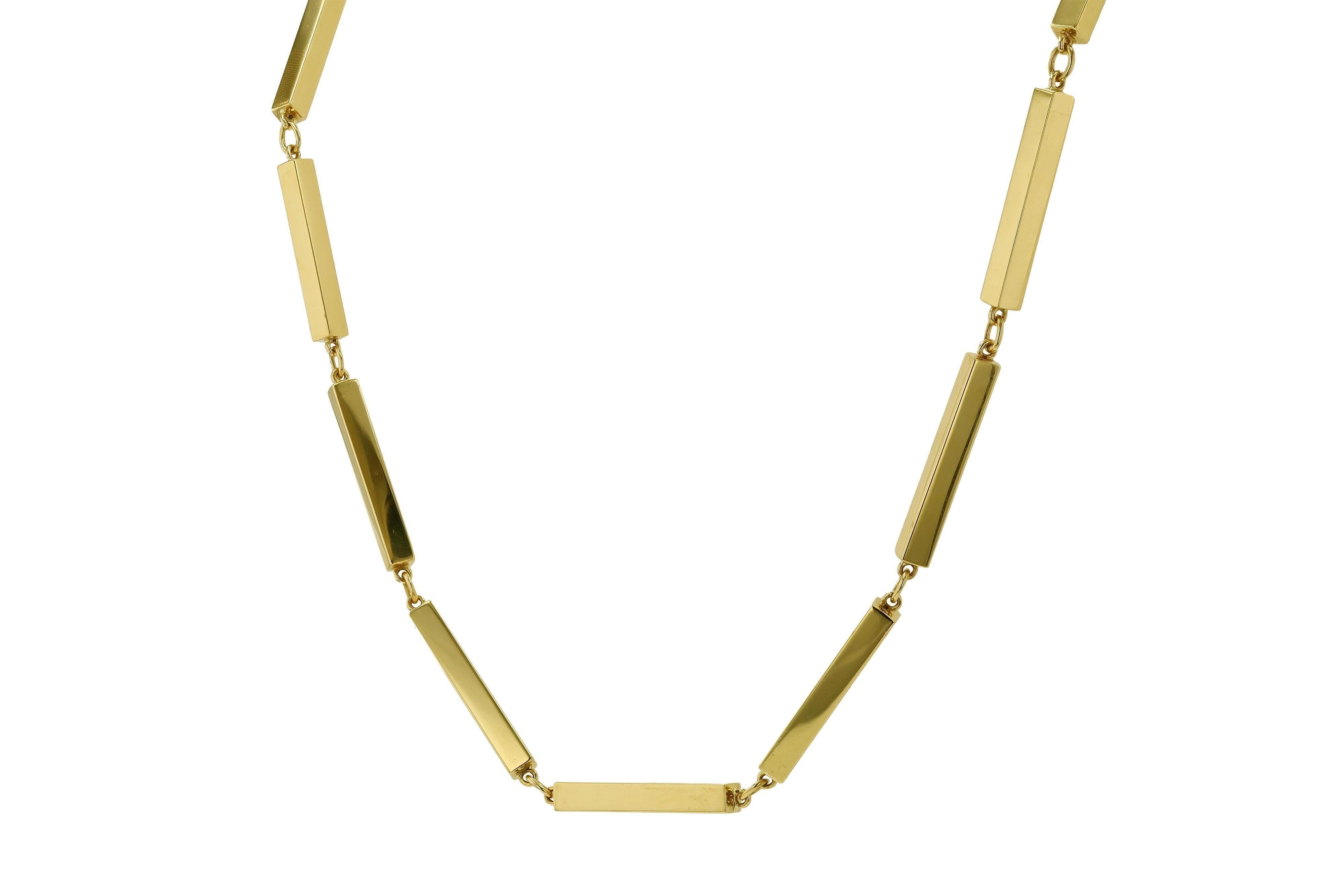 Vintage Signed Tiffany and Co 18k Yellow Gold Long Rectangular Link Necklace For Sale at 1stDibs