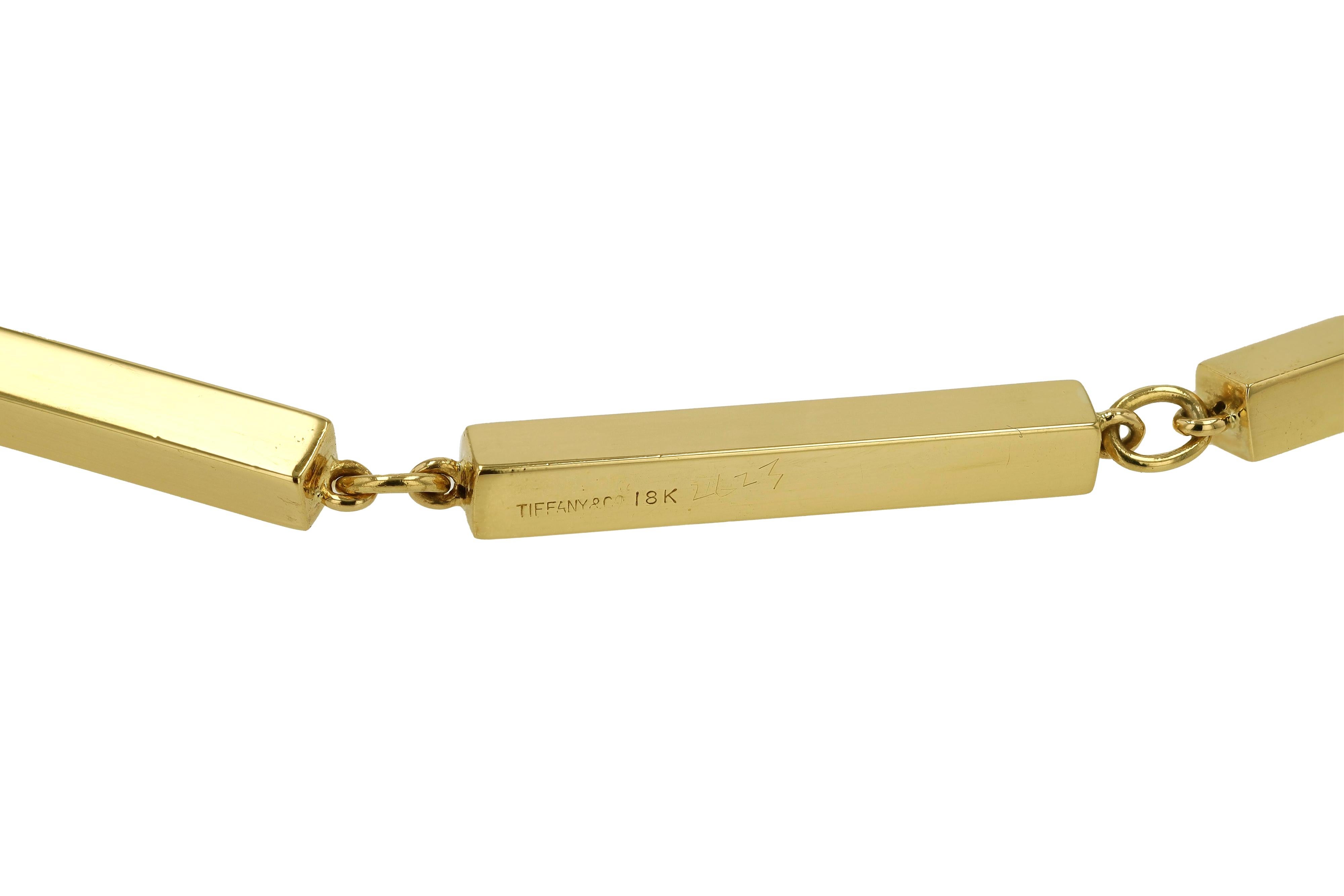 Vintage Signed Tiffany and Co 18k Yellow Gold Long Rectangular Link Necklace For Sale at 1stDibs