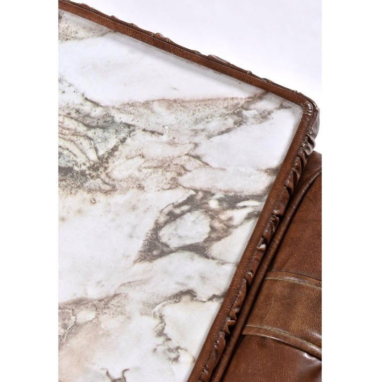Vintage 1970s Tufted Ottoman Bench with Faux Marble Coffee Table Top ...