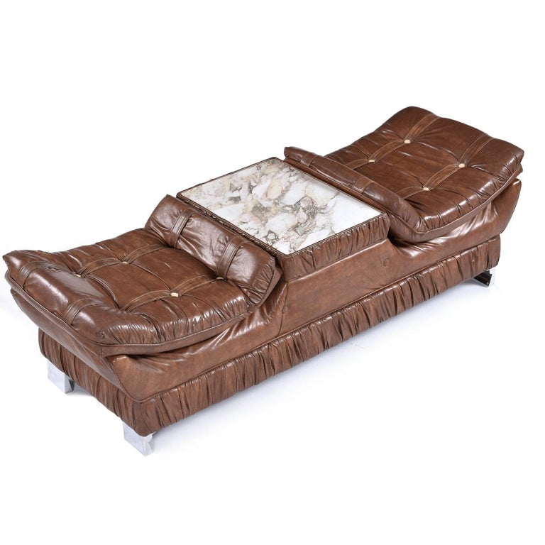 Vintage 1970s Tufted Ottoman Bench with Faux Marble Coffee Table Top ...