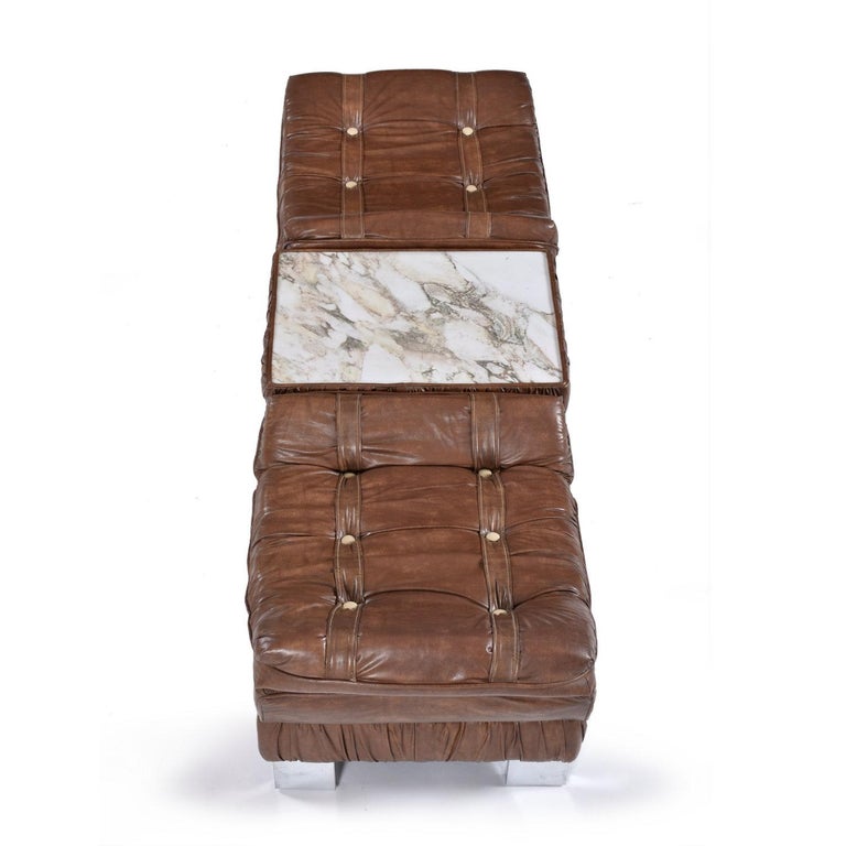 Vintage 1970s Tufted Ottoman Bench with Faux Marble Coffee Table Top ...