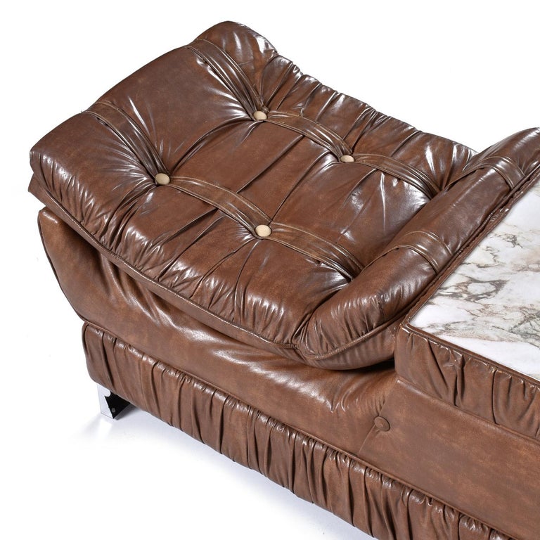 Vintage 1970s Tufted Ottoman Bench with Faux Marble Coffee Table Top ...