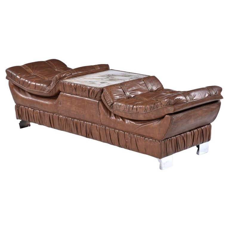 Vintage 1970s Tufted Ottoman Bench with Faux Marble Coffee Table Top ...