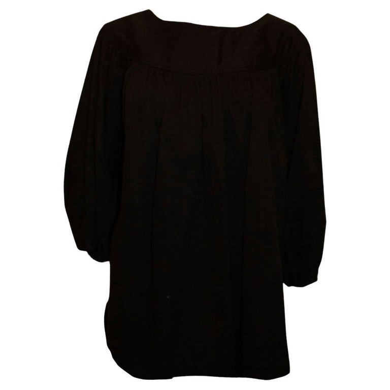 Vintage 1970s Yves Saint Laurent Rive Gauche Black Cotton Top For Sale ...