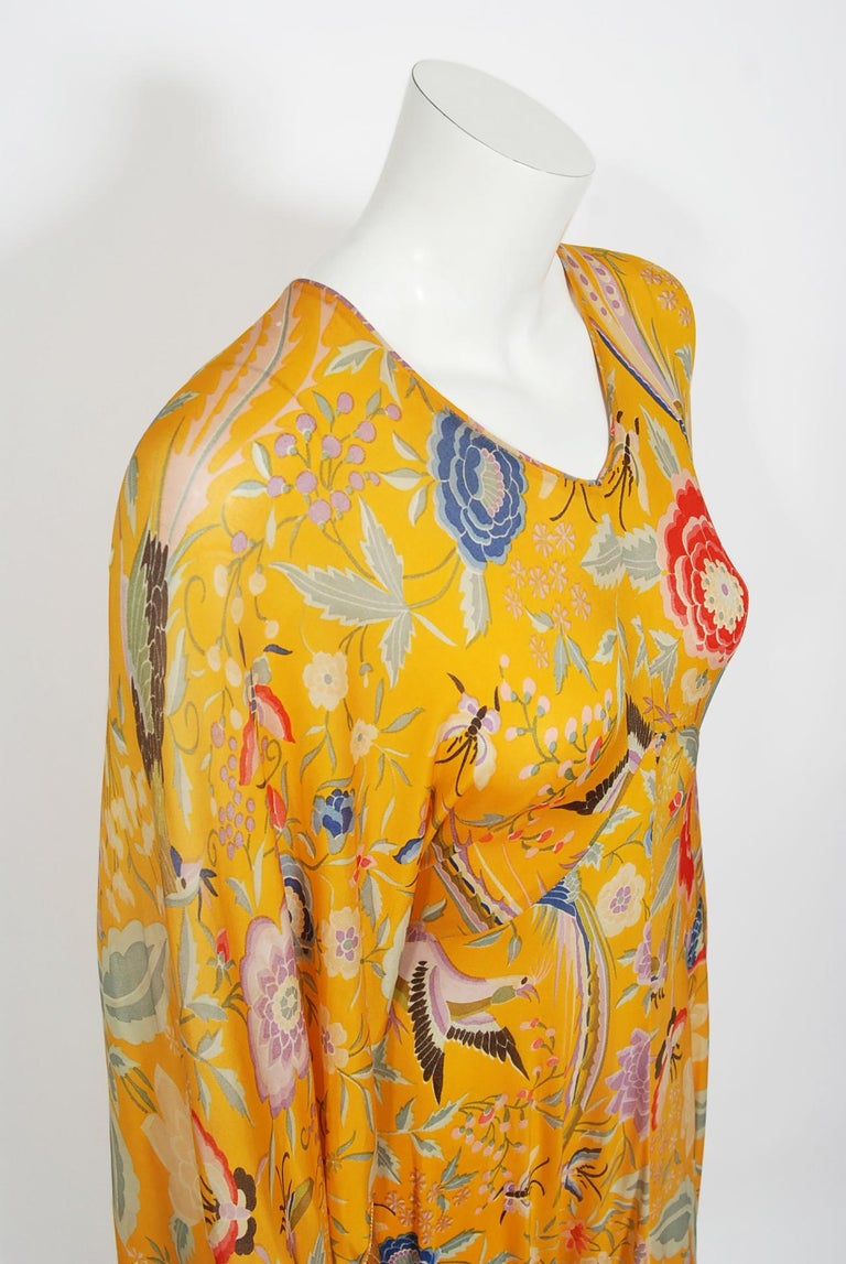 Vintage 1971 Missoni Couture Floral Bird Print Silk-Jersey Fringe ...