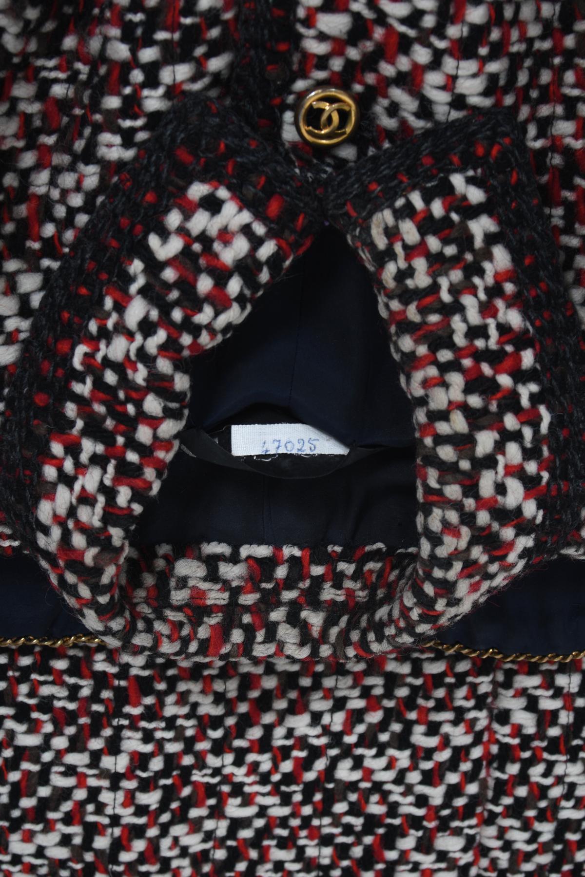 Vintage 1973 Chanel Haute Couture Red Black Ivory Wool Tweed Jacket and ...