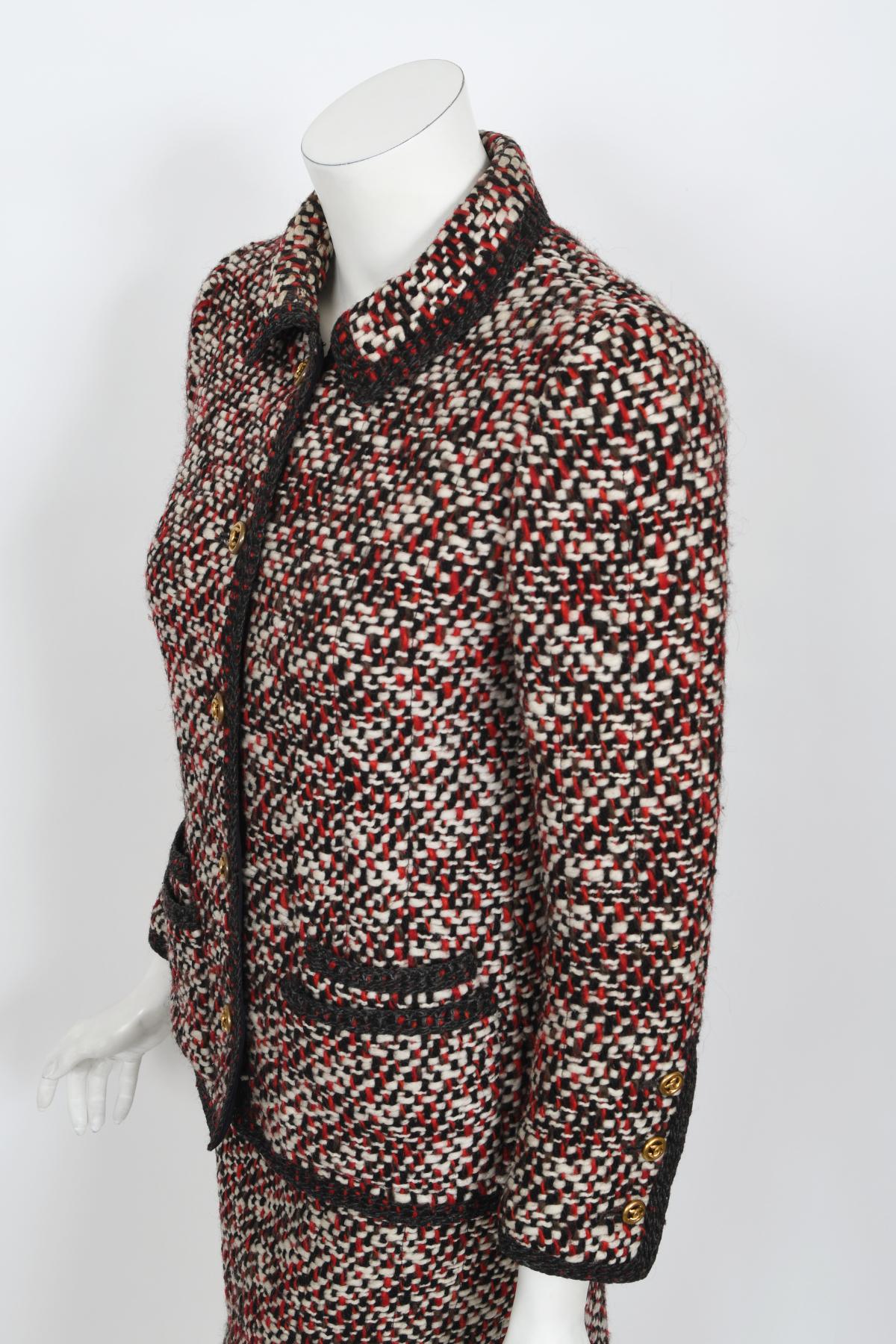 Vintage 1973 Chanel Haute Couture Red Black Ivory Wool Tweed Jacket and ...