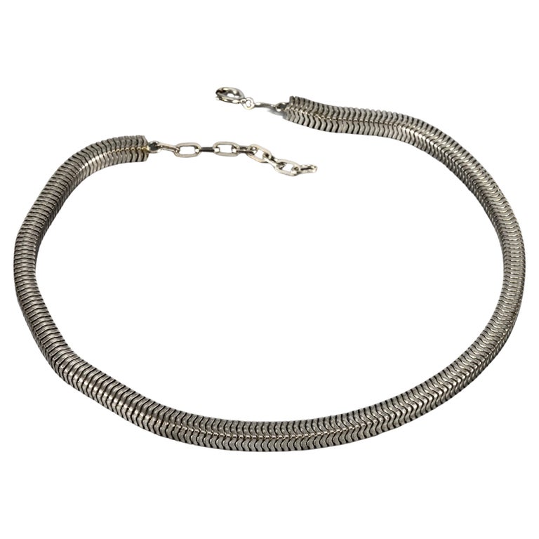 Vintage 1973 CHRISTIAN DIOR Snake Chain Silver Necklace For Sale at 1stDibs