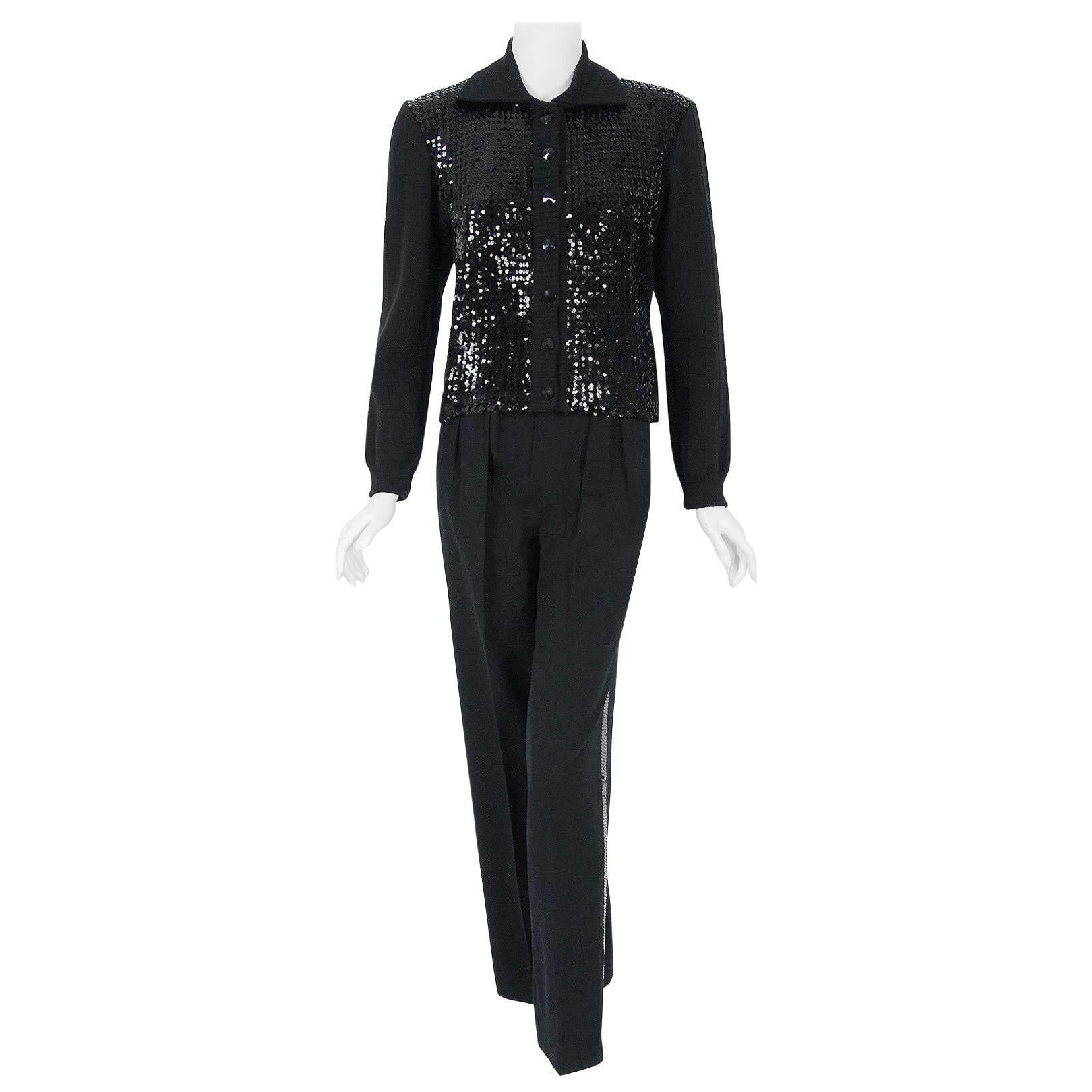 1980's Yves Saint Laurent YSL Red and Black Couture Label Suit For Sale ...
