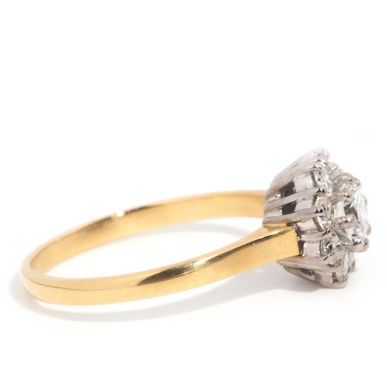 Vintage 1980s 18 Carat Yellow White Gold Diamond Flower Cluster ...