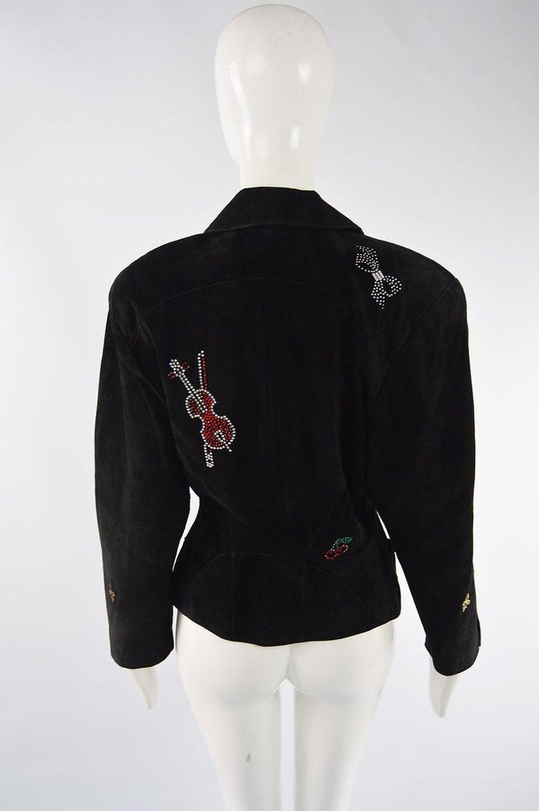 Vintage 1980s Black Suede Shoulder Padded Jacket at 1stDibs
