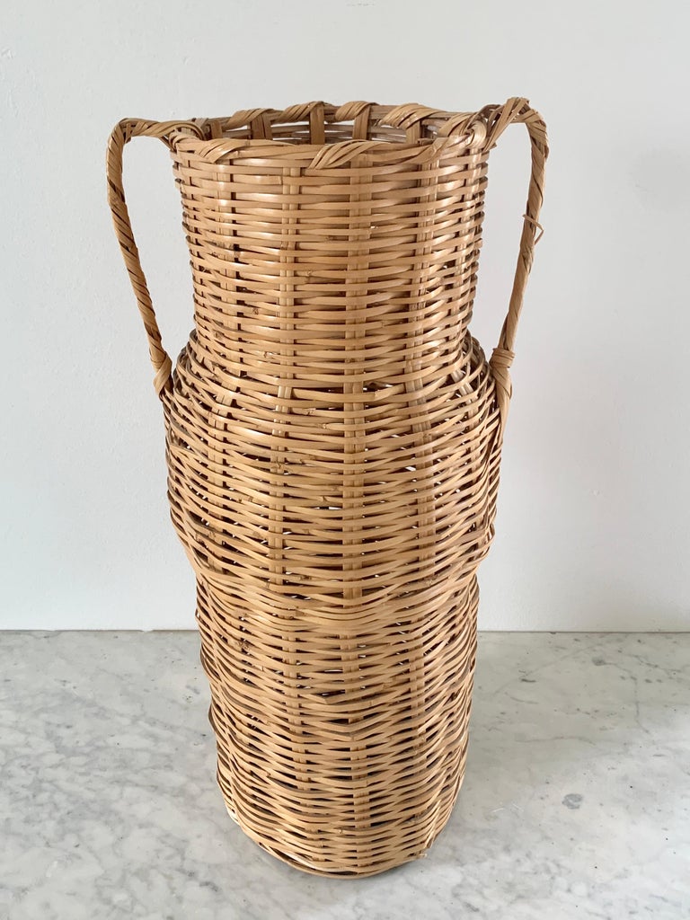 Vintage 1980s Boho Wicker Basket Vases, Set of 3 For Sale at 1stDibs
