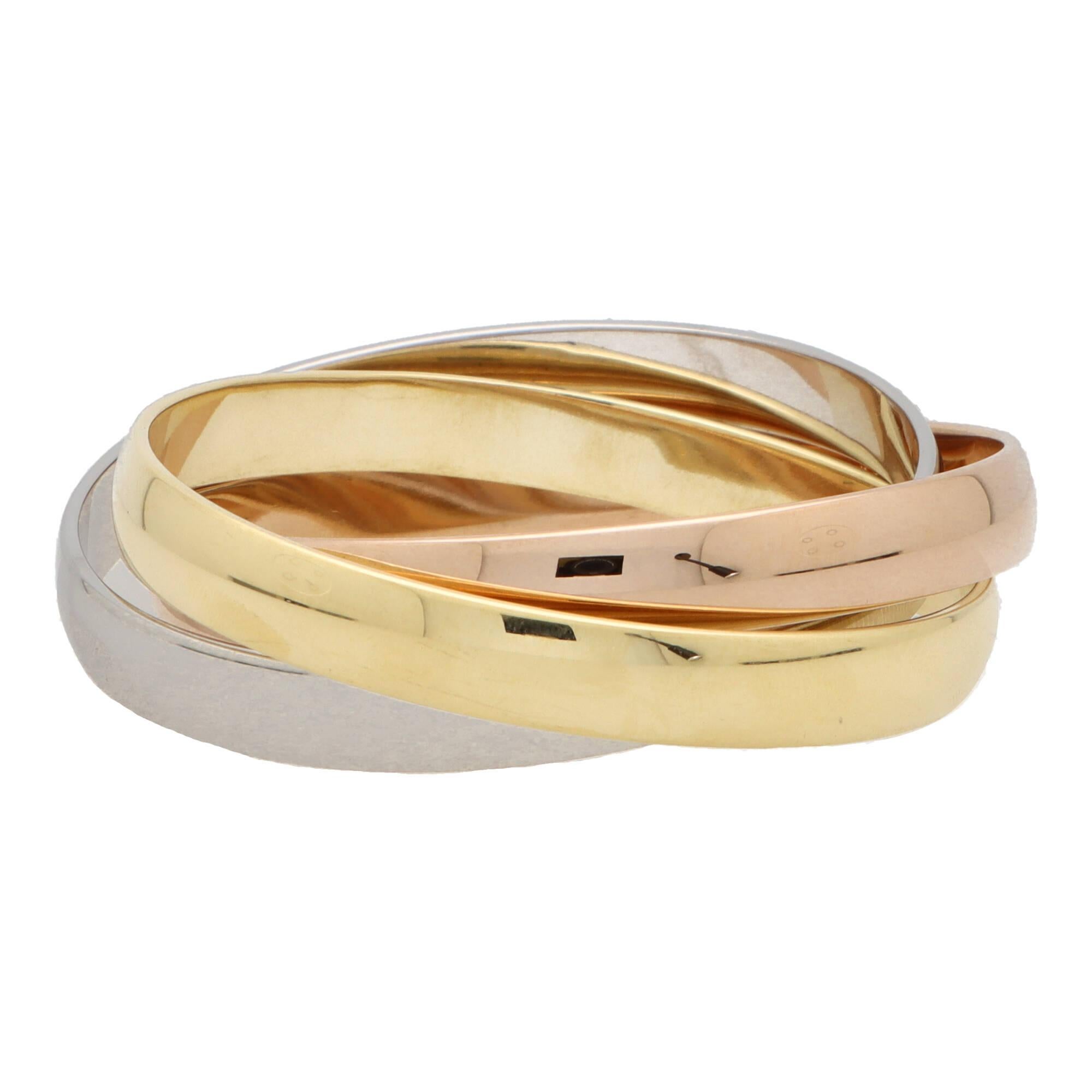 Vintage 1980's Cartier Trinity Bangle 'Large' in 18k Yellow, Rose and White Gold at 1stDibs