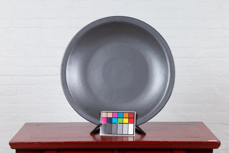 Vintage 1980s Chinese Cobalt Grey Ceramic Charger Plate, Three ...