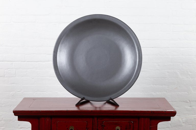 Vintage 1980s Chinese Cobalt Grey Ceramic Charger Plate, Three ...