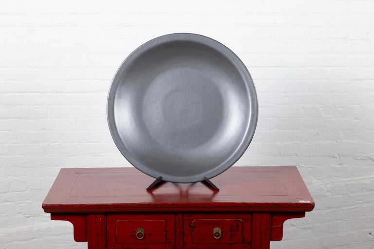 Vintage 1980s Chinese Cobalt Grey Ceramic Charger Plate, Three ...