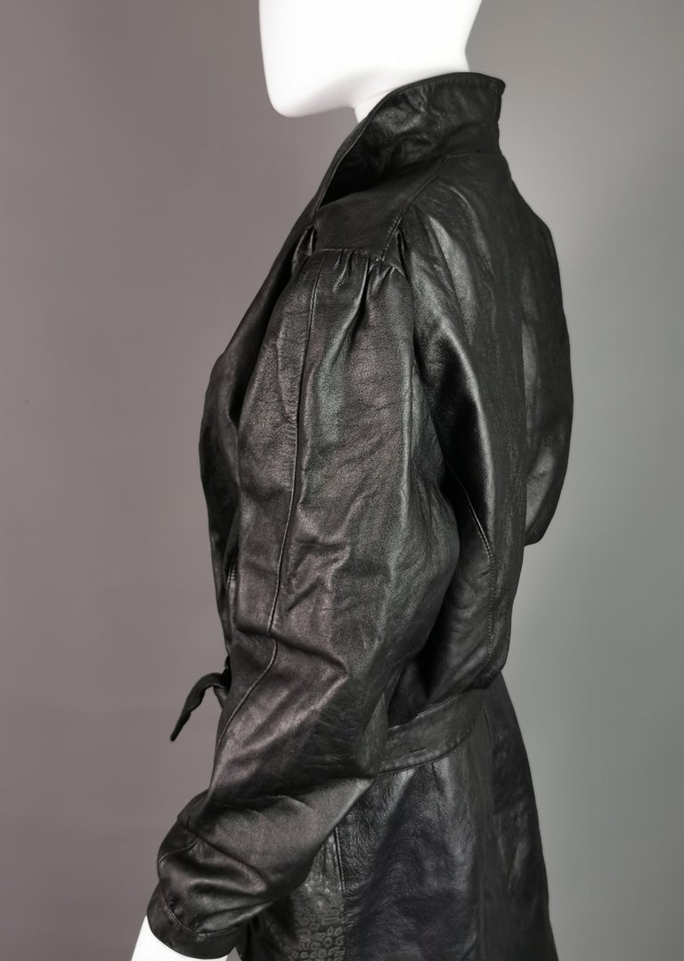 Vintage 1980s cropped Leather jacket, tie front For Sale at 1stDibs