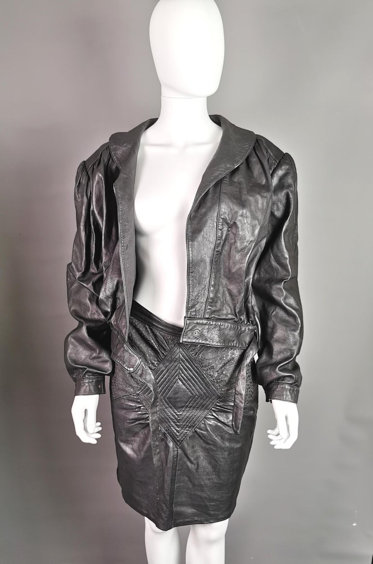 Vintage 1980s cropped Leather jacket, tie front For Sale at 1stDibs