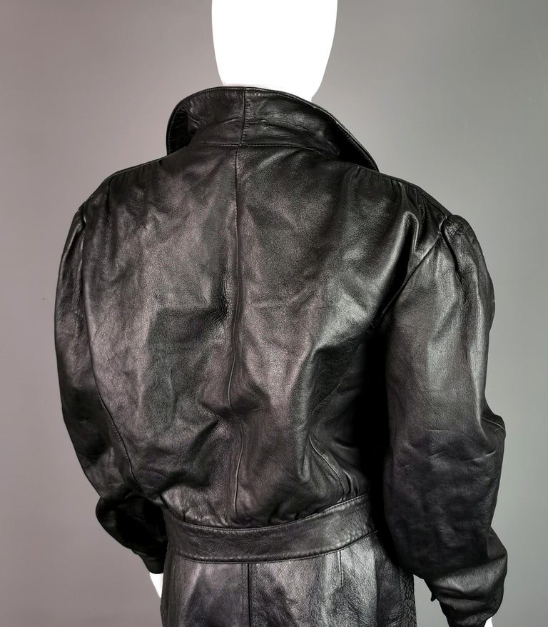 Vintage 1980s cropped Leather jacket, tie front For Sale at 1stDibs