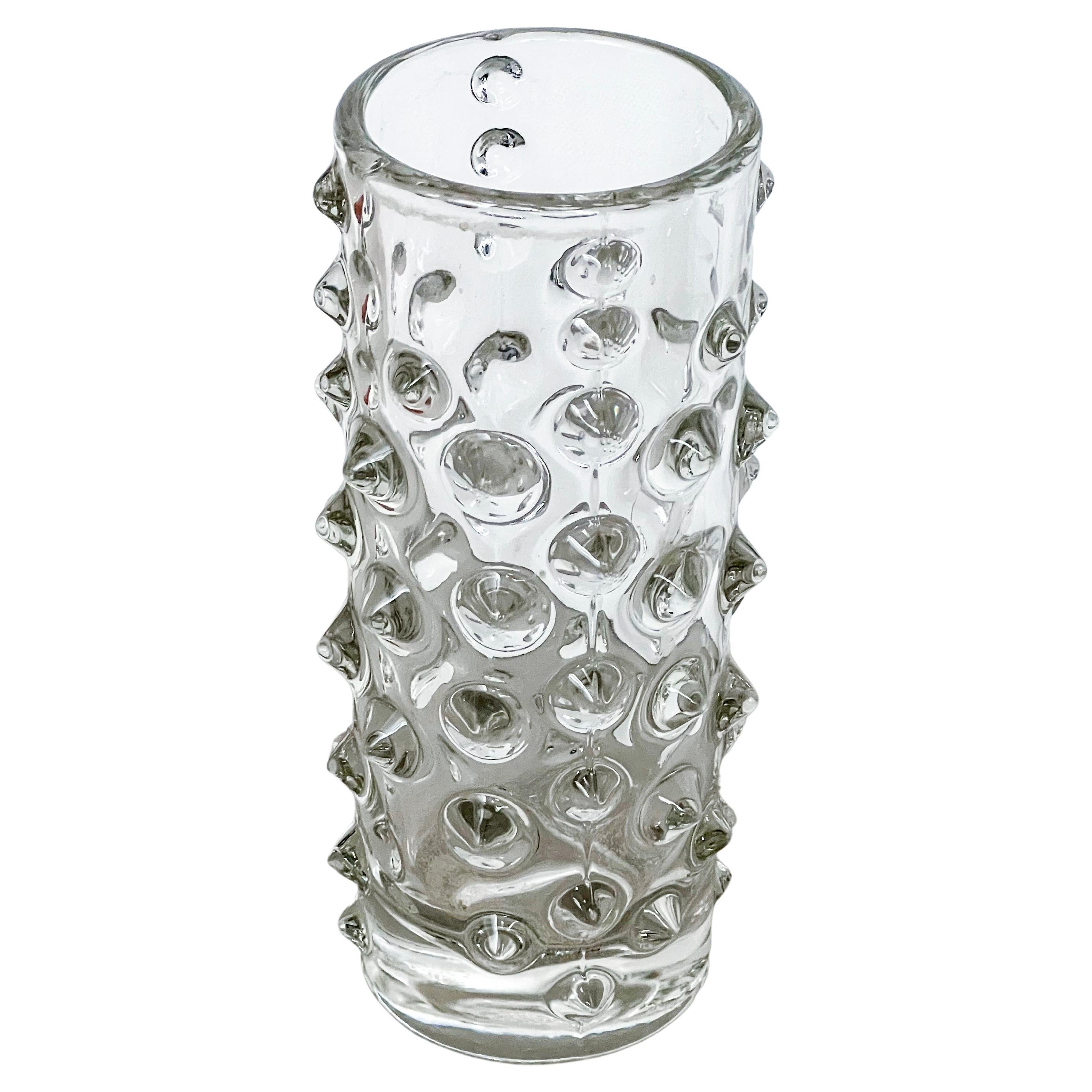 Pair of Clear Murano Glass Vases with Spikes at 1stDibs