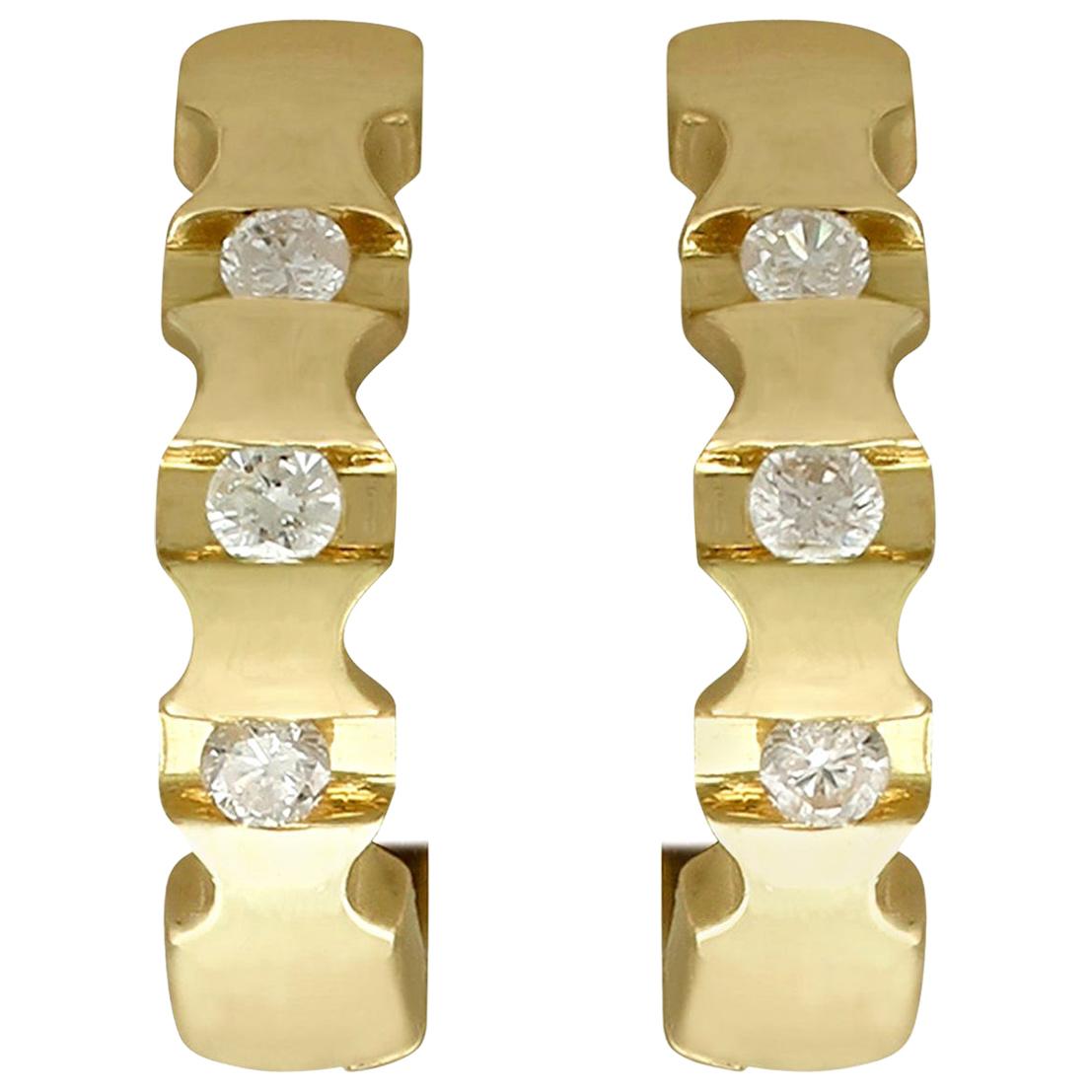 Vintage 14 White/Yellow Gold and Diamond Reversible Hoop Earrings For ...