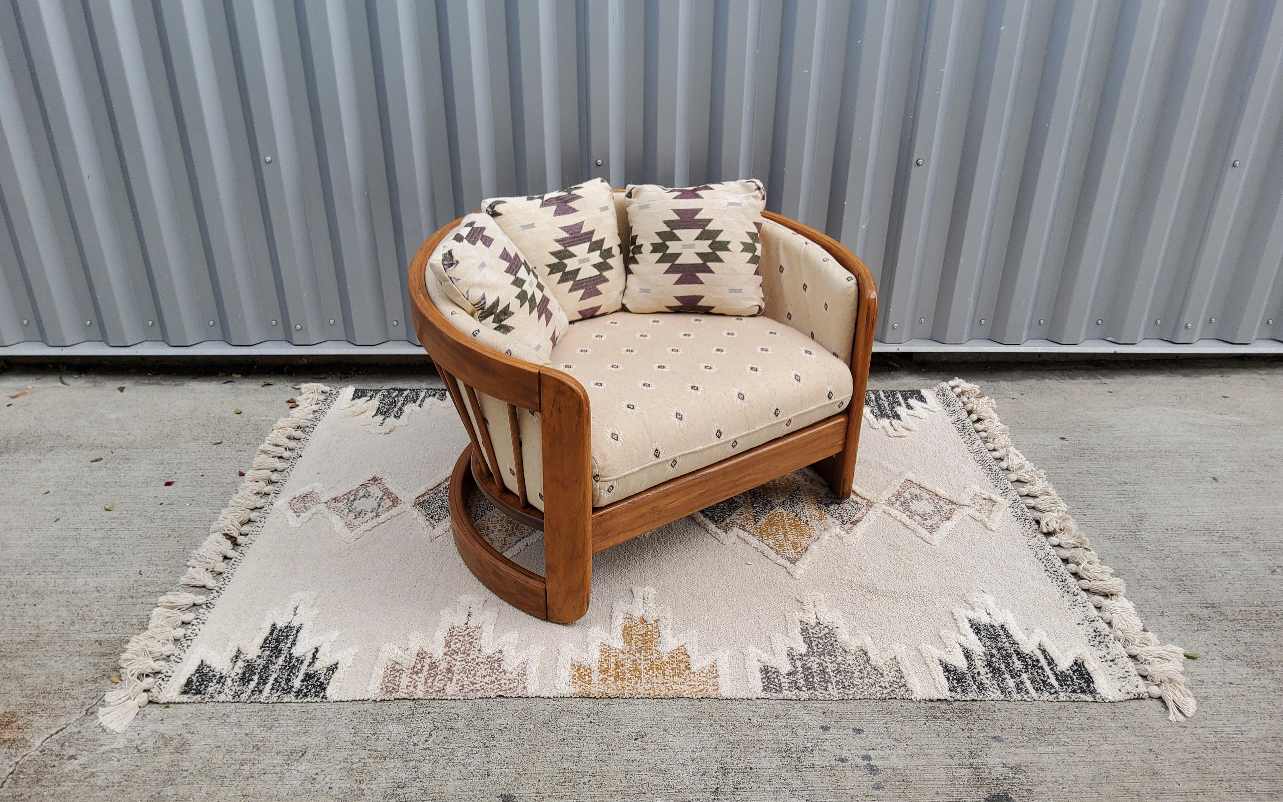 Vintage 1980s Disco Era Solid Oak Lounge Chair and Ottoman For Sale at ...