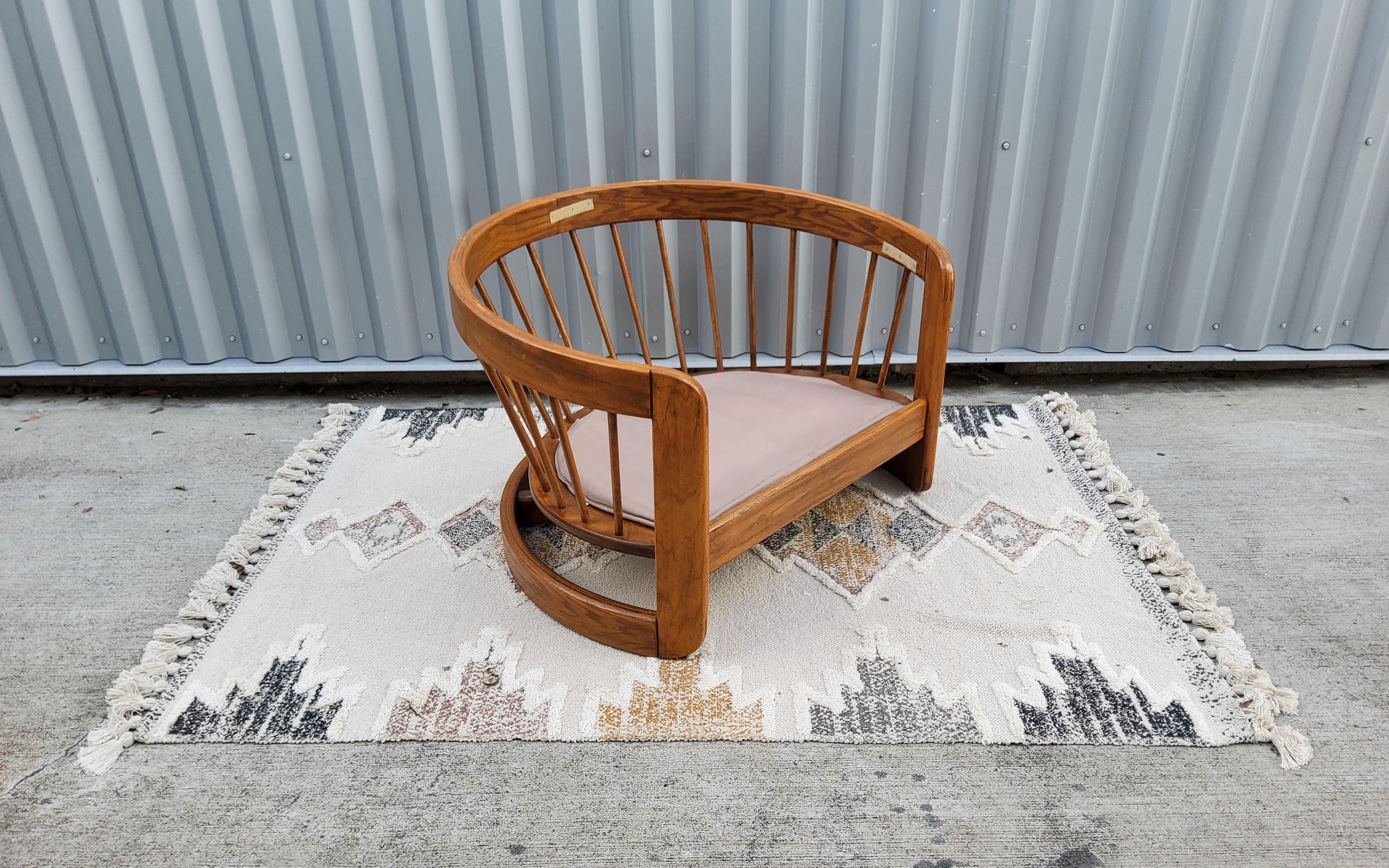 Vintage 1980s Disco Era Solid Oak Lounge Chair and Ottoman For Sale at ...