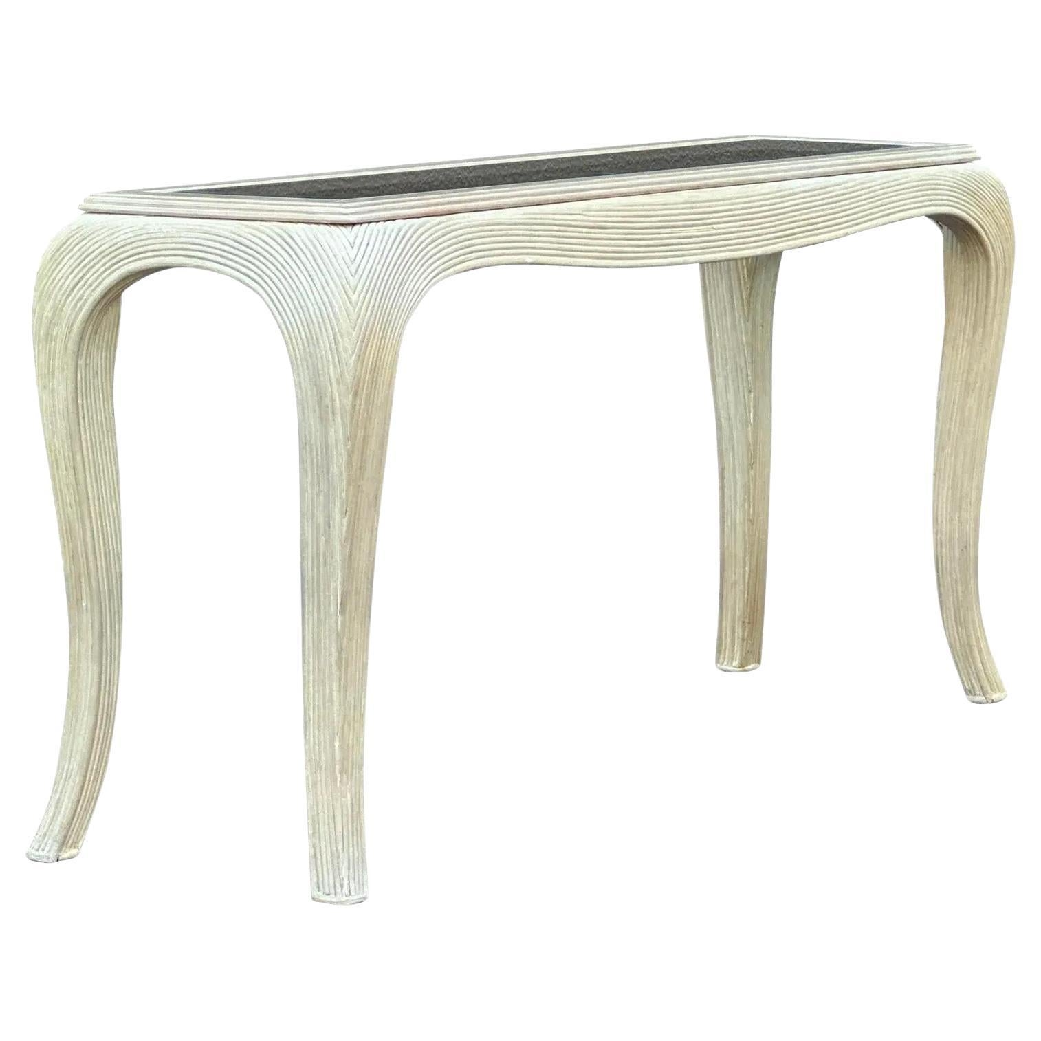 1970's Crespi Style Split/Pencil Reed Console Table For Sale at 1stDibs