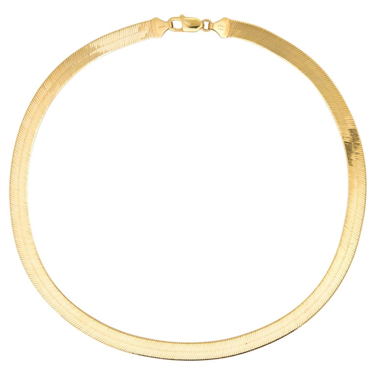 Vintage 1980s Herringbone Necklace 14 Karat Yellow Gold Estate Jewelry ...