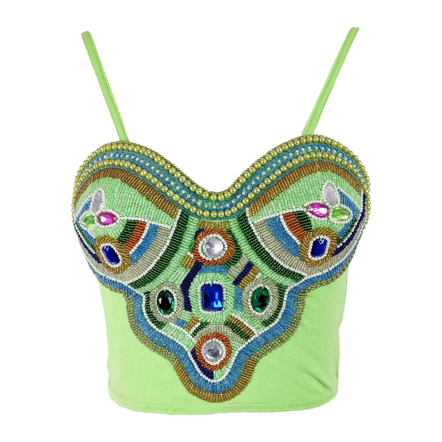 Vintage 1980s Lime Greeen Beaded Cami Crop Top at 1stDibs