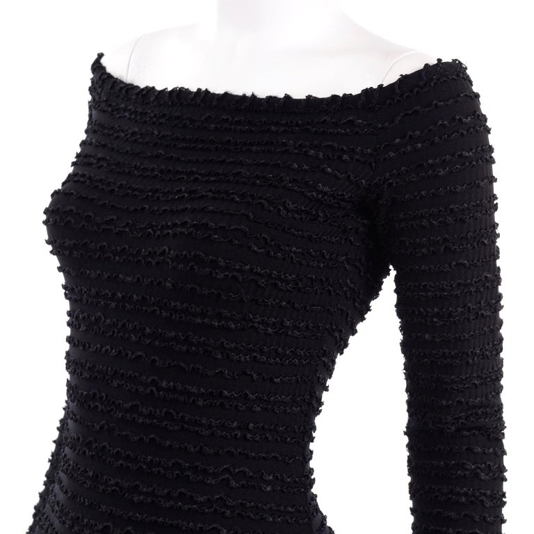 1988 Patrick Kelly Paris Vintage Crinkle Ruched Black Bodycon Dress at ...