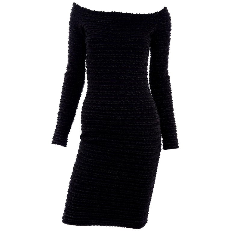 1988 Patrick Kelly Paris Vintage Crinkle Ruched Black Bodycon Dress at ...