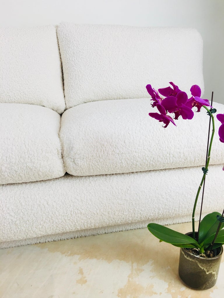 Vintage 1980s Post Modern Armless Sofa by Marge Carson in White Faux ...