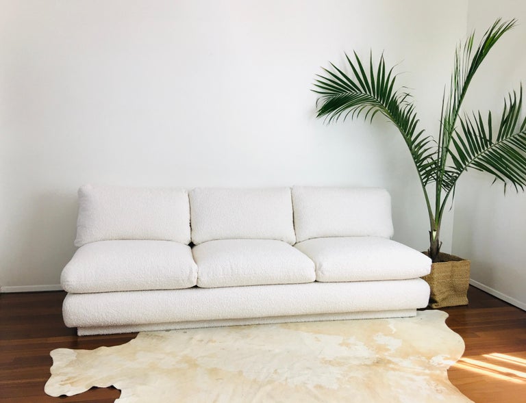 Vintage 1980s Post Modern Armless Sofa by Marge Carson in White Faux ...
