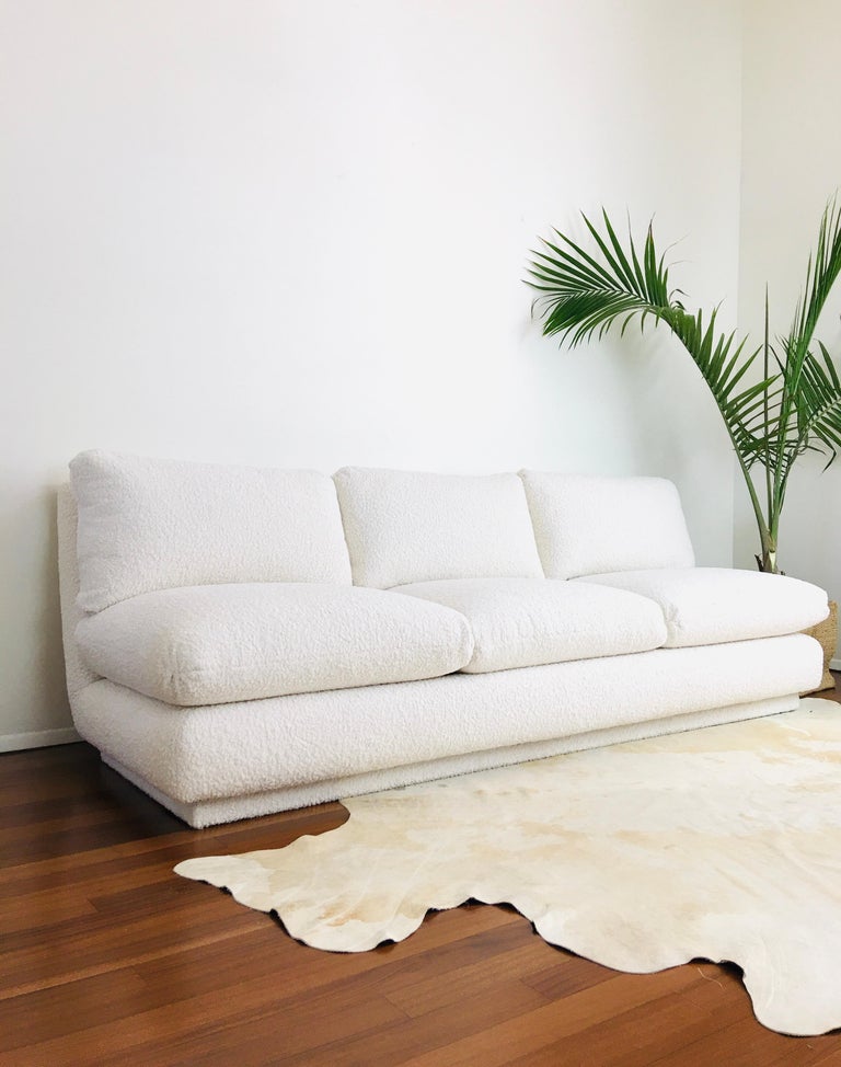 Vintage 1980s Post Modern Armless Sofa by Marge Carson in White Faux ...