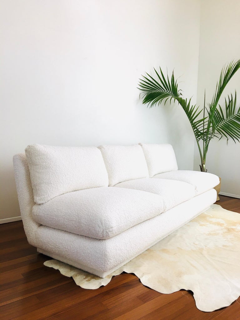 Vintage 1980s Post Modern Armless Sofa by Marge Carson in White Faux ...