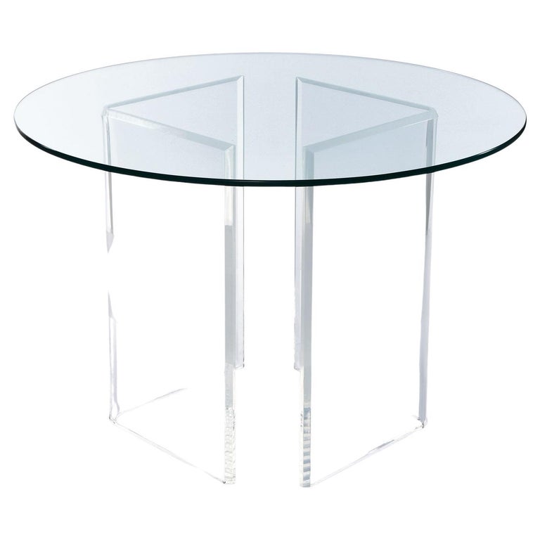 Postmoderner Lucite-Sockel-Esstisch mit rundem Glas, 1980er Jahre im ...