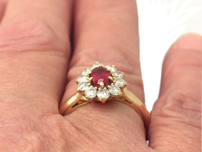 Vintage 1980s Ruby and Diamond Yellow Gold Cluster Ring For Sale at 1stdibs