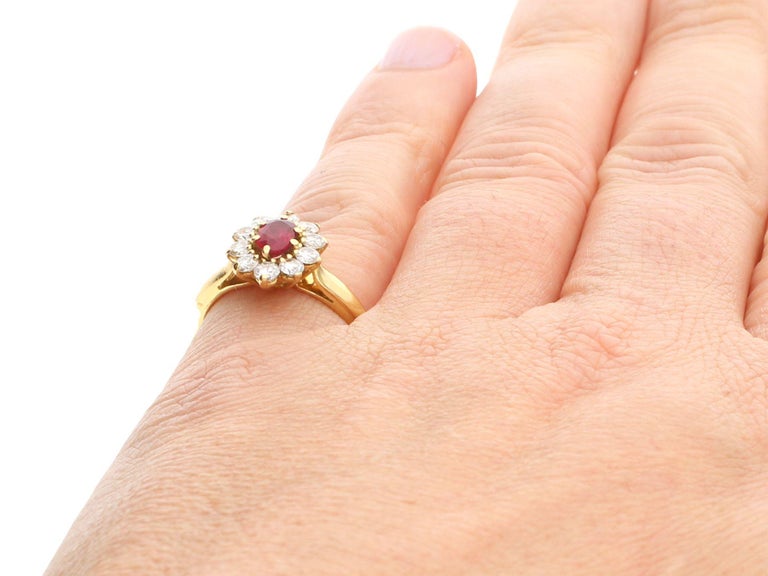 Vintage 1980s Ruby and Diamond Yellow Gold Cluster Ring For Sale at ...