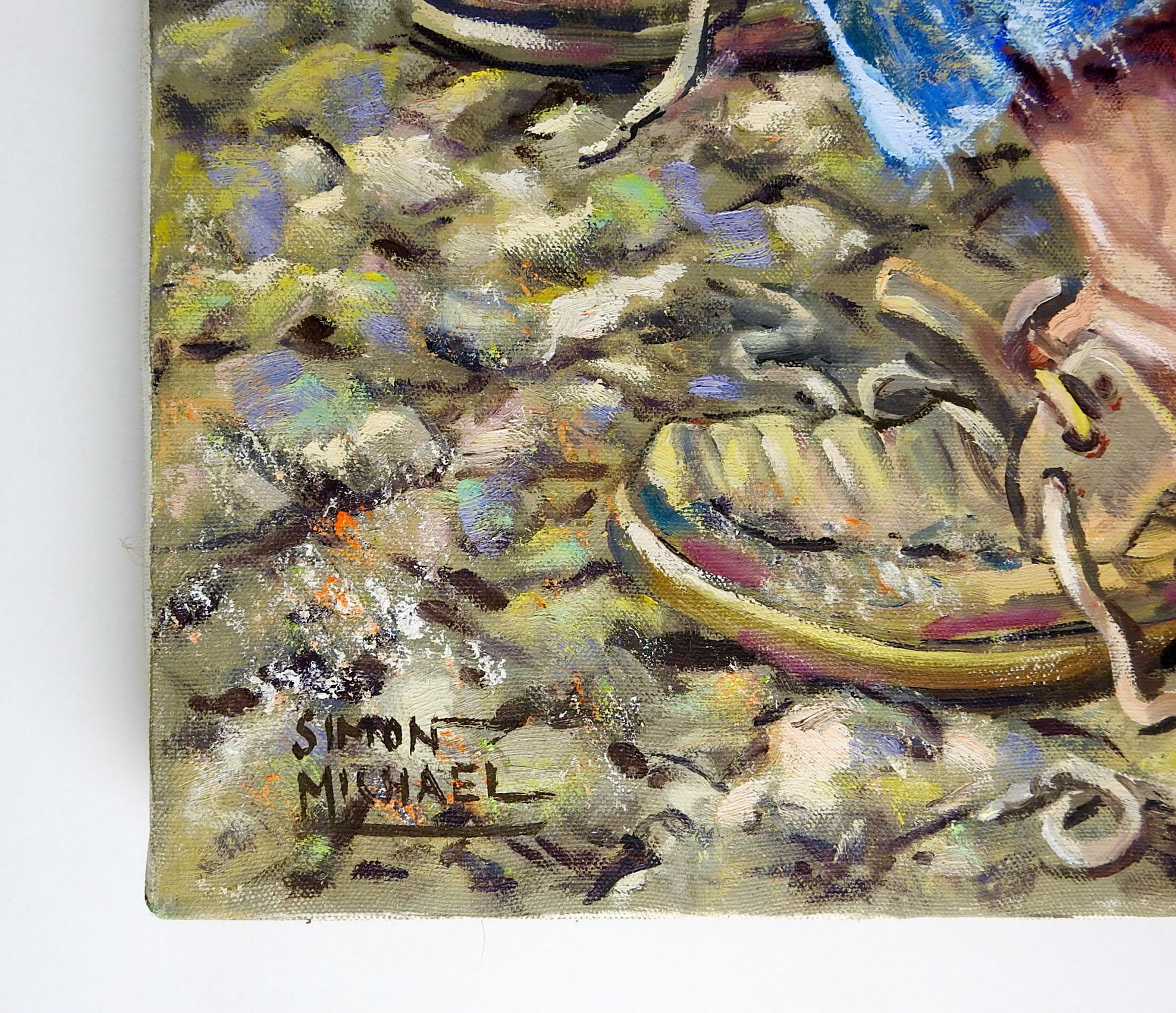 Vintage 1980s Simon Michael Lap Cat Painting For Sale at 1stDibs