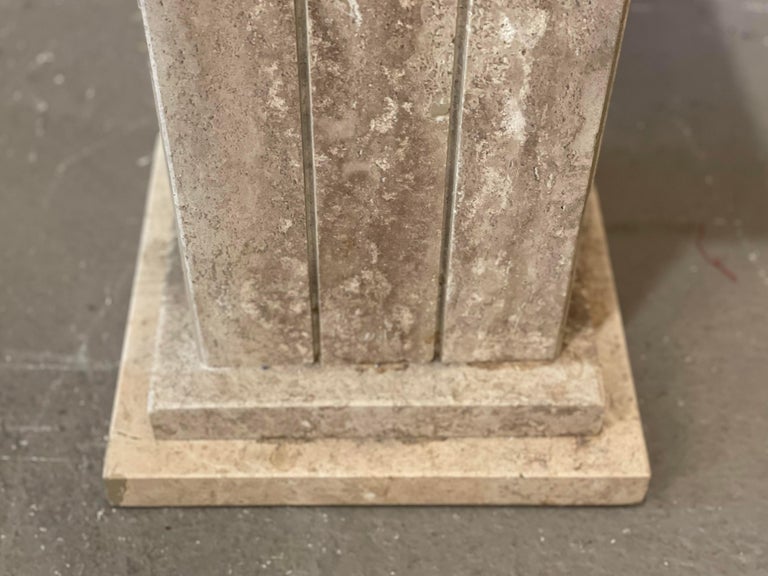 Vintage 1980s Taupe Travertine Pedestal Column For Sale at 1stDibs