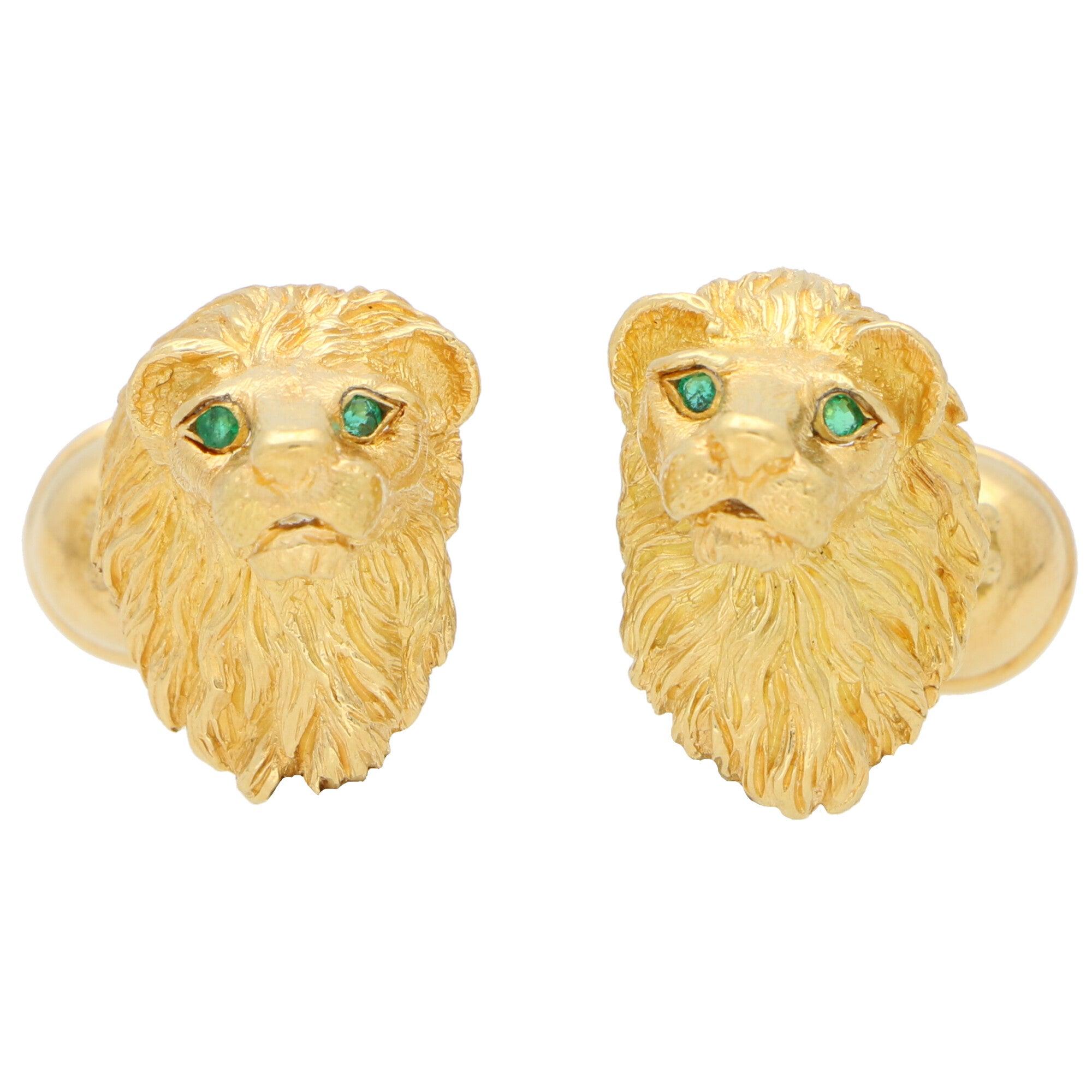 Tiffany and Co. Emerald and Gold Lion Cufflinks For Sale at 1stDibs
