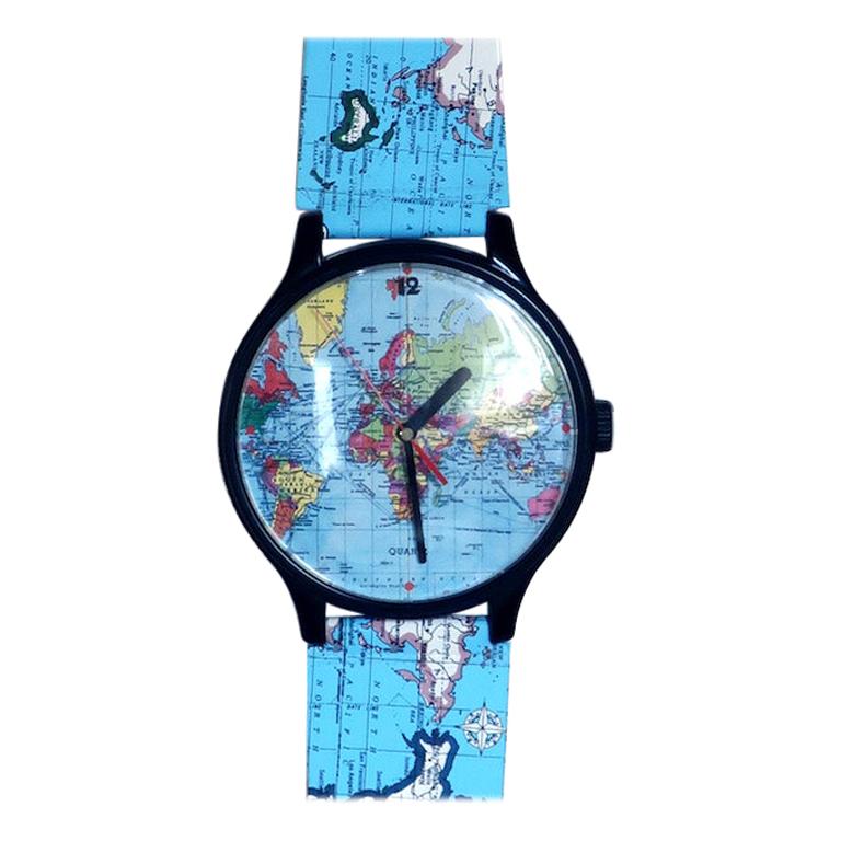 Vintage 1980s World Map Watch Wall Clock at 1stDibs