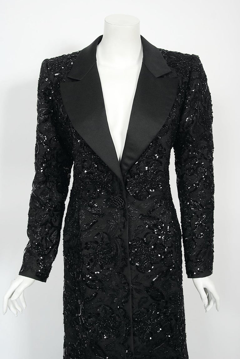 Vintage 1984 Yves Saint Laurent Haute Couture Sequin Satin Maxi Tuxedo ...
