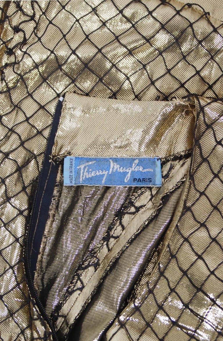 Vintage 1985 Thierry Mugler Couture Metallic Gold Lamé and Fishnet High ...