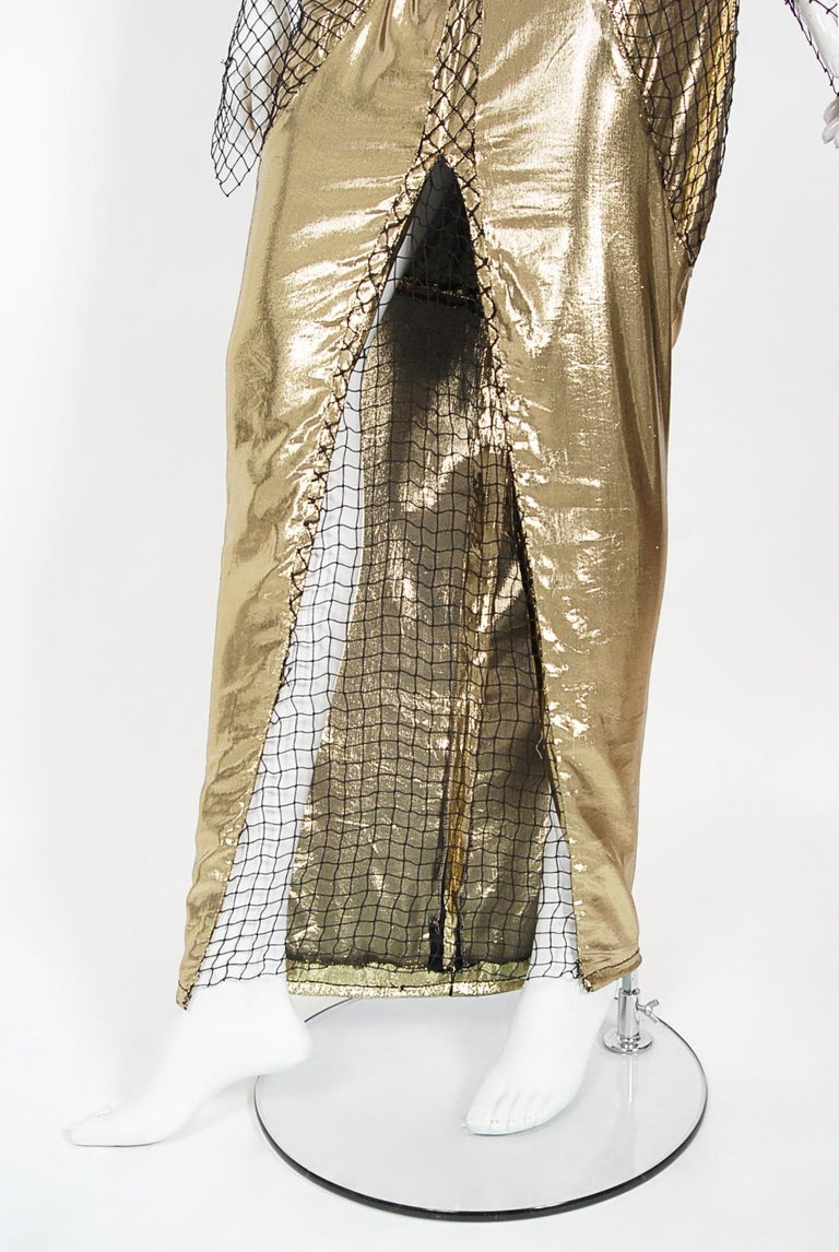 Vintage 1985 Thierry Mugler Couture Metallic Gold Lamé and Fishnet High ...